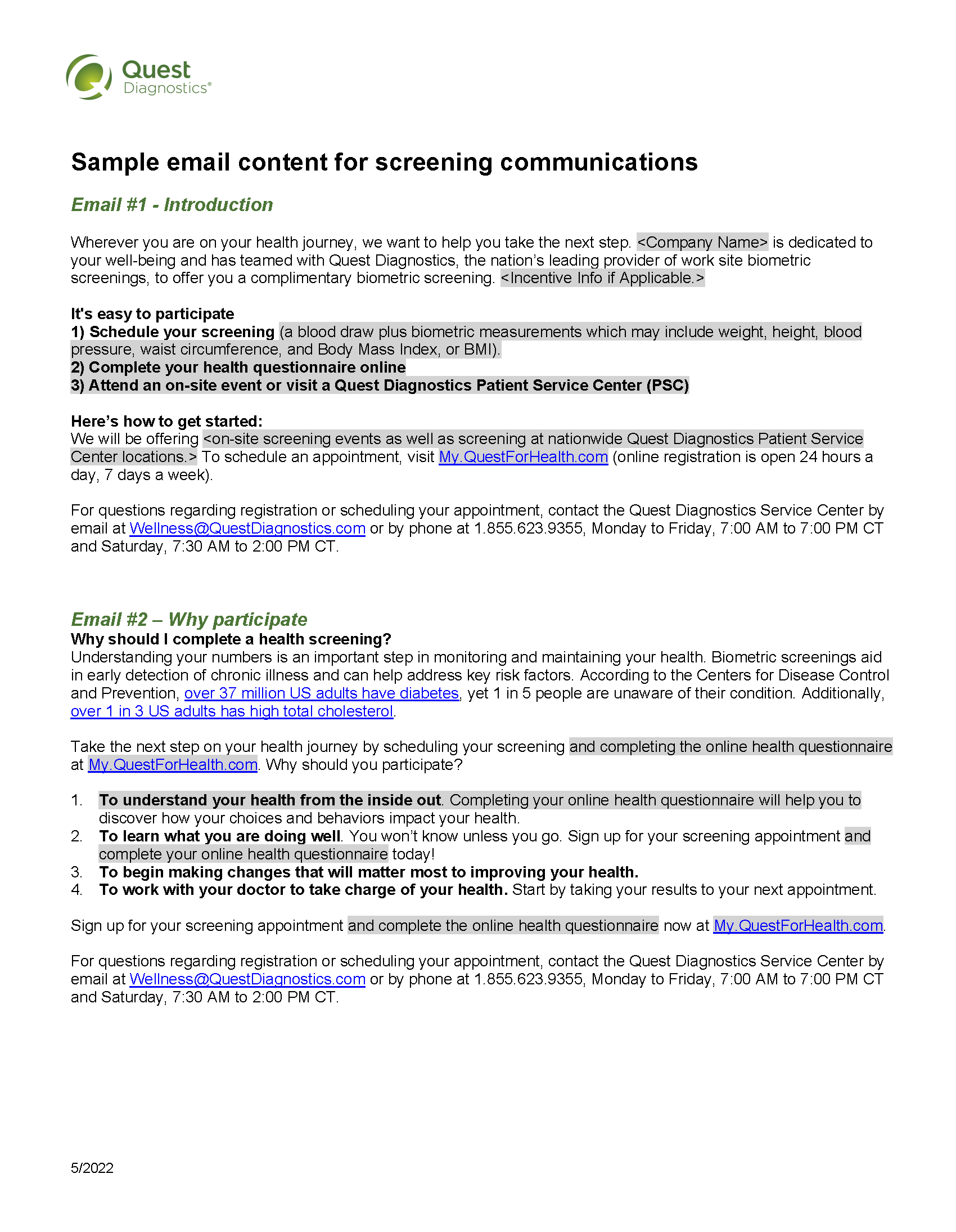 Quest Diagnostics - Custom Marketing Material Request